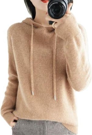 Generic Sweat &agrave; capuche en cachemire dhiver pour femmes Sweat &agrave; capuche ample avec capuche en tricot Manches longues &Eacute;pais, Marron dor&eacute; gris, XL