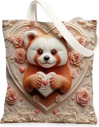 Generic Sac fourre-tout en toile motif pandas rouges pour le shopping, 33 x 38 cm, sac d&eacute;picerie r&eacute;utilisable pour femme, motif animal, peinture de voyage, d&eacute;
