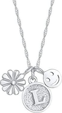 Elli Collier Pendentif Disque de Fleurs Smiley Lettre L en Argent Sterling 925