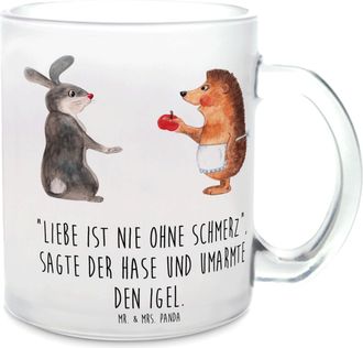 Mr. & Mrs. Panda Teetasse Hase Igel - Geschenk, Gute Laune, Tiere, Glas Teetasse, Liebeskummer Geschenk, Liebe Spruch, lustige Spr&uuml;che, Teebecher
