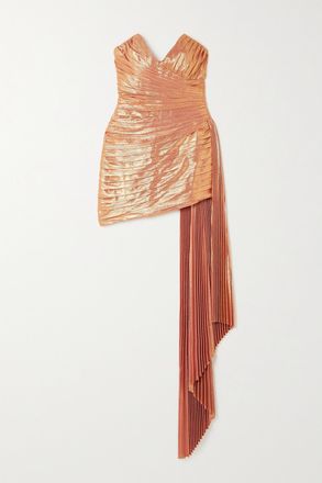 Retrof&ecirc;te Daniele Tr&auml;gerloses, Asymmetrisches Minikleid Aus Lam&eacute; - Orange