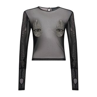 John Richmond Transparentes Top mit bestickten Schmuckdetails - - Tops - Damen - Schwarzk - M