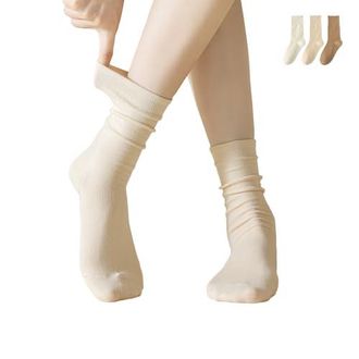 Alexis Leroy Chaussettes Femme Chaussettes Mi-Mollet D&eacute;contract&eacute;es Respirant Confort 3 Paires Blanc Lait/Kaki/Marron Clair