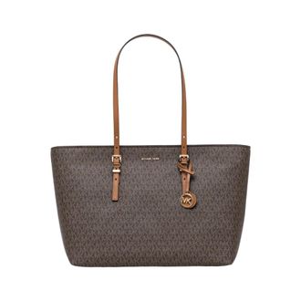 Michael Kors Leder-Schultertasche mit Logo-Anh&auml;nger - - Bags - Damen - Braun - ONE SIZE