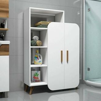 Dmora Sideboard Capella 90x32x132cm Wei&szlig; 5 Regale, 7 F&auml;cher