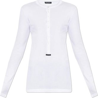 Dolce & Gabbana Homme, Tops, Blanc, Taille: S T-shirt &agrave; Manches Longues C&ocirc;tel&eacute;
