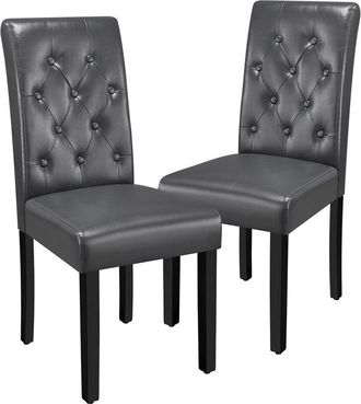 Yaheetech Lot de 2 Chaises de Salle &agrave; Manger en Similicuir pvc Chaise de Cuisine Assise Rembourr&eacute;e avec Dossier Confortable Chaises de Chambre Moderne en Bois