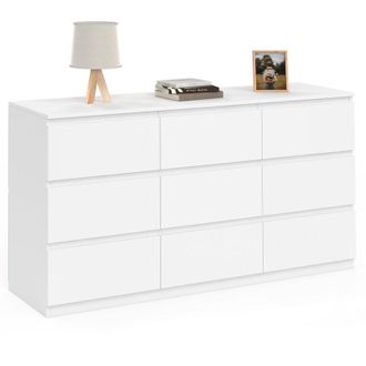 IDMarket Commode 9 tiroirs TOMI XXL 136 cm bois blanc