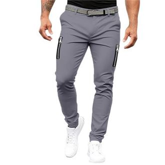 Generic Pantalon chino pour homme - Coupe ajust&eacute;e - Taille et ourlet &eacute;lastiques - Legging avec poches zipp&eacute;es - Pantalon de travail - Couleur unie - Collants 