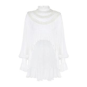Elisabetta Franchi Viskose Georgette Bluse mit Raffungen - - Blouses & Shirts - Damen - Beige - XS