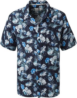 Fil Noir Herren Kurzarmhemd blau geblümt