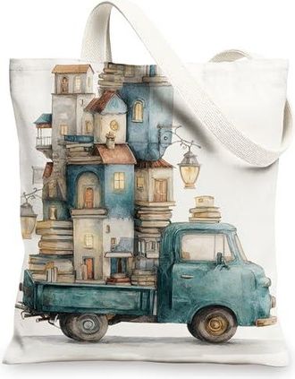 Generic Sacs fourre-tout artistiques en toile, sacs de courses réutilisables, légers et lavables avec bandoulière, blanc, 13x15 Inch