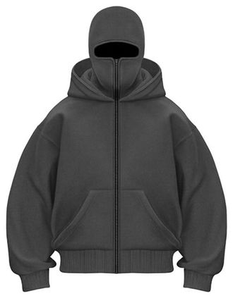 OLIPHEE Herren Kapuzenpullover Winter mit Sturmhaube Casual Hoodie Herren mit Reißverschluss und Tasche Winddicht Warme Jacke Herren Sweatshirt Locker Grau XX