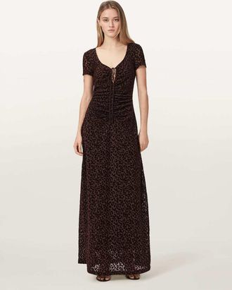 AllSaints robe Gabby en mesh marron floqu&eacute;