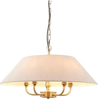 Endon Lighting Lille Plafonnier suspendu multi-bras, plaque en laiton antique et imitation lin naturel, 5 x B22