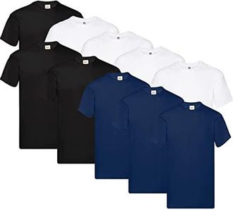 Fruit Of The Loom T-shirt original pour homme (lot de 10), 4 x blanc + 3 x noir + 3 x bleu marine + 1 bloc-notes Hl achat, XXXXXL