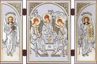 NKlaus Heilige Dreifaltigkeit - Ikone Triptychon Christlich - 8,5x13cm - reise Altar Holz 16637