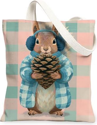 Generic Sacs fourre-tout en toile d&eacute;cureuil dhiver, motif pommes de pin, r&eacute;utilisables, l&eacute;gers et lavables pour salle de sport, ext&eacute;rieur, voyage, plage, piqu