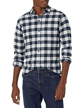 Amazon Essentials Chemise en Flanelle à Manches Longues (Grandes Tailles Disponibles) Homme, Bleu Marine Écossais, XL