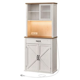 Vasagle Vasagle - Meuble de Rangement avec Lumi&egrave;res et Chargeur, Placard de Cuisine, avec Portes et Tiroirs, Buffet, Meuble &agrave; caf&eacute;, &Eacute;tag&egrave;res R&eacute;glables, Style