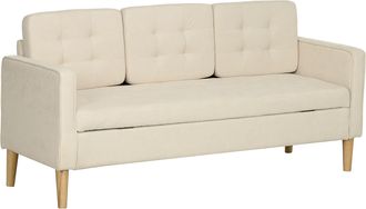 HOMCOM 3 Sitzer Sofa, Couch mit Stauraum, Holzbeine, Gepolsterter Polstersofa mit Samtoptik für Wohnzimmer, Schlafzimmer, 166,5 x 62 x 82 cm, Cremeweiß