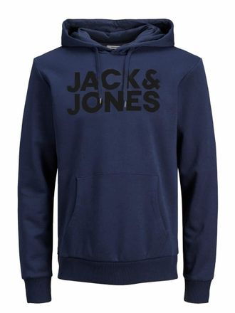 Jack & Jones Herren JJECORP Logo Sweat Hood, Navy Blazer/Large Print/W Bla, XXXL
