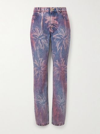 Balmain Palm Trees Bedruckte Boyfriend-jeans - Blau