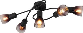 Globo Lighting Deckenlampe 5 flammig Deckenleuchte schwarz Wohnzimmerlampe Schlafzimmerleuchte, Glas rauchfarben klar, 5x E14, LxH 58 x 16,5 cm