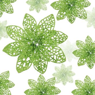 Boao 24 Stück Glitzer Weihnachtsstern Weihnachtsbaum Ornament Weihnachten Blumen Dekor Ornament, 3/4/6 Zoll (Grün)