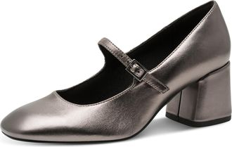 Marco Tozzi Marco Tozzi Damen Mary Janes aus Leder mit Blockabsatz, Silber (Pewter), 37 EU