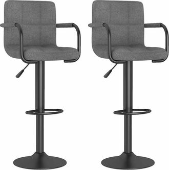 Les Tendances Tabouret capitonné tissu gris clair avec accoudoir et pied acier noir Volka - Lot de 2