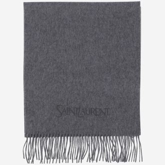 Saint Laurent Mens Cashmere Jacquard Scarf Light Gray Scarfs