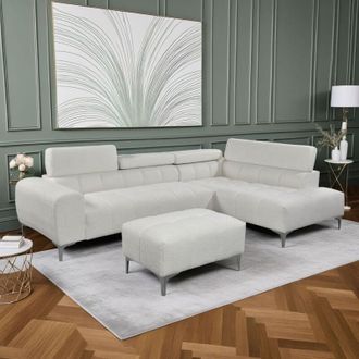 M&S Collection Canap&eacute; dangle &agrave; droite avec pouf en tissu bouclette blanc - COMET