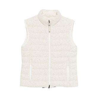 Brunello Cucinelli Femme, Vestes, Beige, Taille: 40 FR Gilet &agrave; col montant orn&eacute; de sequins