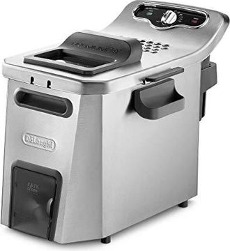 DeLonghi PremiumFry F44532.CZ Kaltzonen Fritteuse, 1,5 kg Fassungsvermögen, Easy Clean System, Kaltzonen Heizelement, Edelstahl, 3200 Watt, Silber