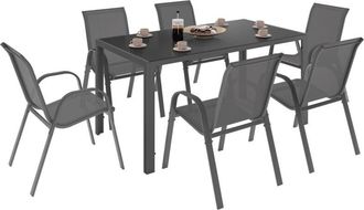 IDMarket Idmarket - Salon de jardin madrid table 150 cm et 6 chaises empilables gris anthracite