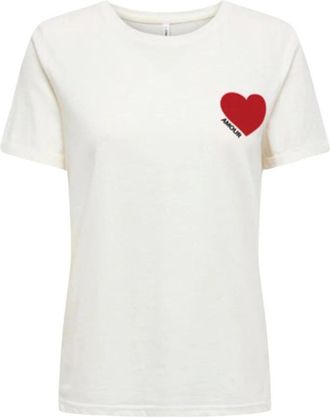 Only Only, Femme, Tops, Beige, Taille: 38 FR T-Shirt en Coton &agrave; Manches Courtes et Col Rond