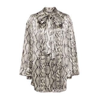 Balmain Seidenhemd mit Python-Print und Schleife - - Blouses & Shirts - Damen - Grau - XS