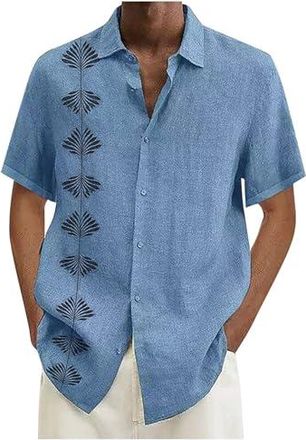 Generic Chemise hawa&iuml;enne &agrave; manches courtes pour homme - Chemise imprim&eacute;e boutonn&eacute;e - Coupe r&eacute;guli&egrave;re - Col rabattu - L&eacute;ger et respirant - D&eacute;contract&eacute; - Pour 