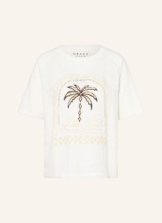 Grace Grace T-Shirt Mit Leinen Und Pailletten weiss