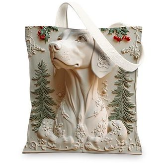 Generic Sac fourre-tout en toile motif chien de Weimar de Weimar de No&euml;l pour faire du shopping 33 x 38,1 cm, sac &agrave; bandouli&egrave;re r&eacute;utilisable de luxe pour femm