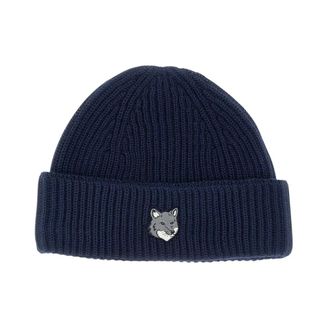 Maison Kitsun&eacute; Fox Head Large Beanie - - Accessories - Herren - Blau - ONE SIZE