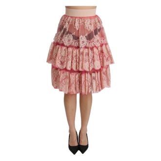 Dolce & Gabbana Lace Layered High Waist Knee Length Skirt - - Skirts - Damen - Rosa - S