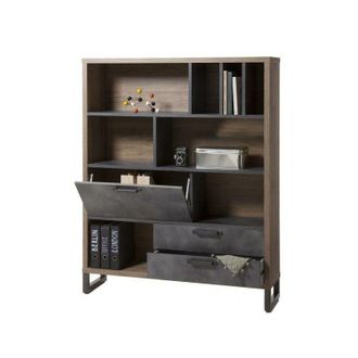 Decorspace Decor Space - B&uuml;cherregal mit 3 Schubladen industriellen Stil grau und Eiche h 173 cm