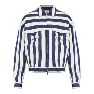 Versace Gestreifte Baumwoll-Denim-Blousonjacke - - Jackets - Herren - Blau - L