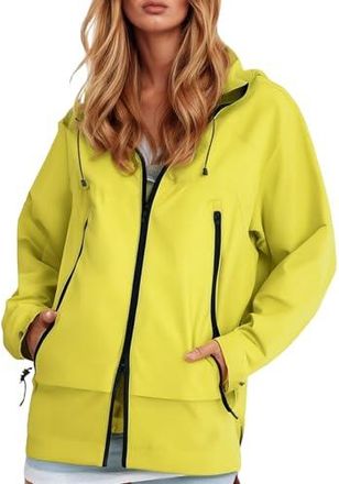 Generic Vestes de pluie pour femmes, veste de pluie l&eacute;g&egrave;re et coupe-vent, coupe ample, tenue de randonn&eacute;e avec capuche, grande taille 2026, jaune, XXL