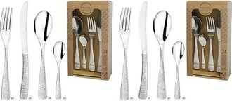 Amefa 241300AF01C40 Ethnic Couverts de table/coffret 6 personnes Acier Inoxydable/Couvert Monobloc Finition Brillante 13,7 x 7 x 26,5 cm (Lot de 2)