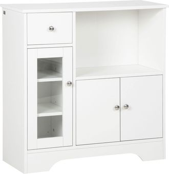 HOMCOM K&uuml;chenschrank Sideboard mit 2 Schr&auml;nken und offener Regale, Aufbewahrungsschrank mit verstellbare Einlegeb&ouml;den, Kommode mit Kippschutz und Glast&uuml;r Spa