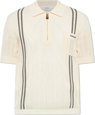 Versace Homme, Tops, Beige, Taille: S Polo en maille de coton avec logo brod&eacute;