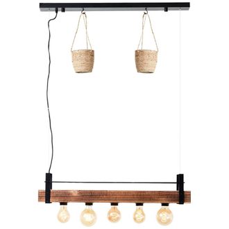 Brilliant Lampe, Bankwood Pendelleuchte 5flg schwarz/holzfarbend, 5x A60, E27, 28W, Holz aus nachhaltiger Waldwirtschaft (FSC)